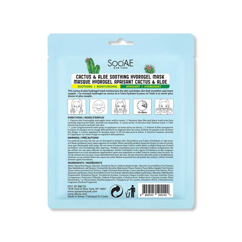 Soo'AE Cactus & Aloe Soothing Hydrogel Mask | Seoulful Canada